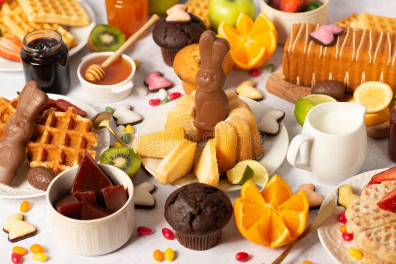 Chocolate Eggs and Easter Almonds on Bird Nest, Chocolate Bunny and ...