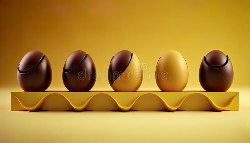 Chocolate Eggs in a Row on Yellow Background. Easter Decorated Eggs ...