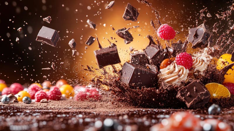 Chocolate Explosion with Berries and Cream Stock Illustration ...