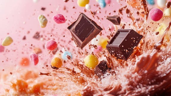 Chocolate Explosion with Colorful Candies Stock Illustration ...