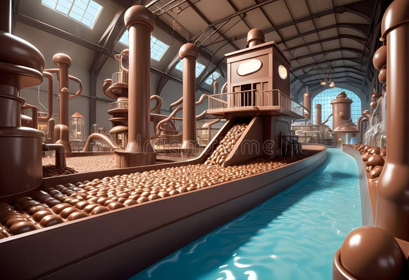 A Chocolate Factory with a River and a Big Ship Model Made from ...