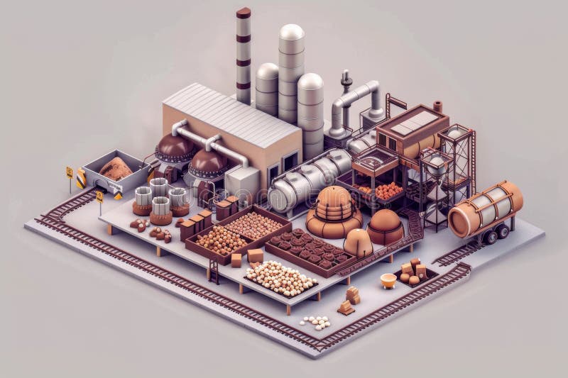 Chocolate Factory with Workers Packaging Candies and Chocolate Bars for ...