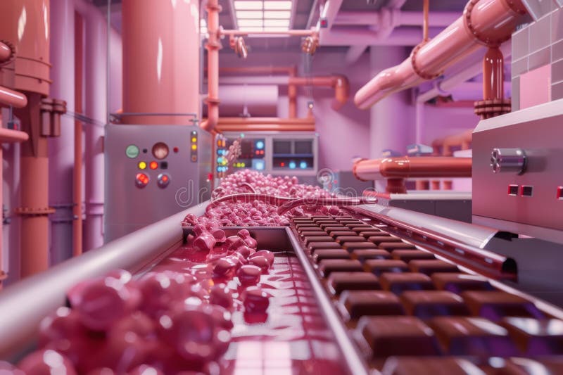 Chocolate Factory with Workers Packaging Candies and Chocolate Bars for ...