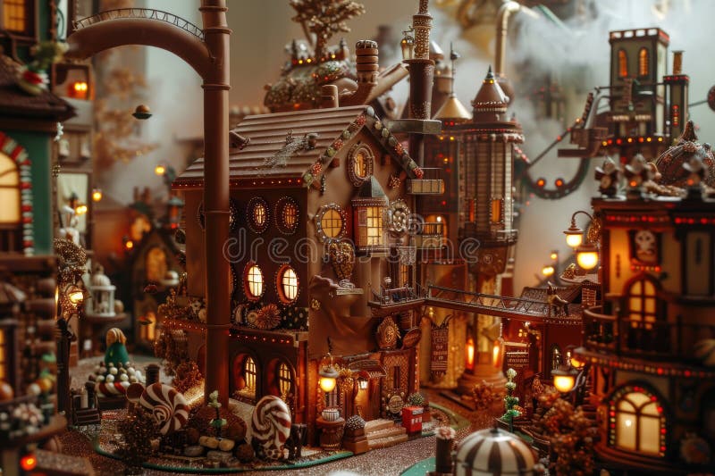 Chocolate Factory with Workers Packaging Candies and Chocolate Bars for ...