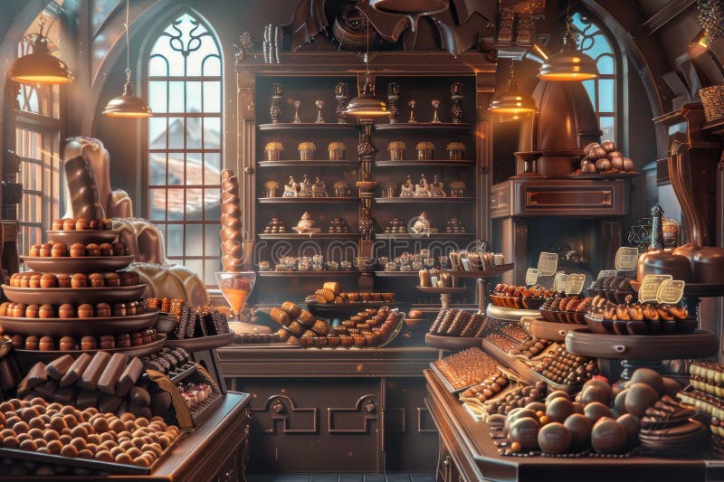 Chocolate Factory with Workers Packaging Candies and Chocolate Bars for ...