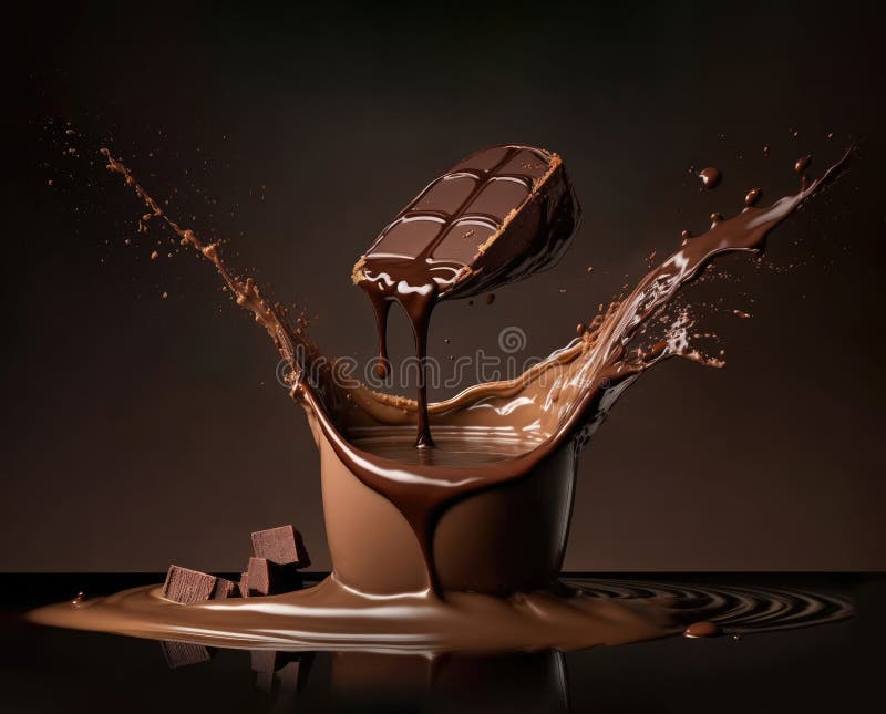 Chocolate Falling into Liquid Cocoa Chocolate Stock Illustration ...