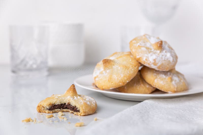 Chocolate Filled Shortbread Cookies in a White Kitchen Stock Photo ...
