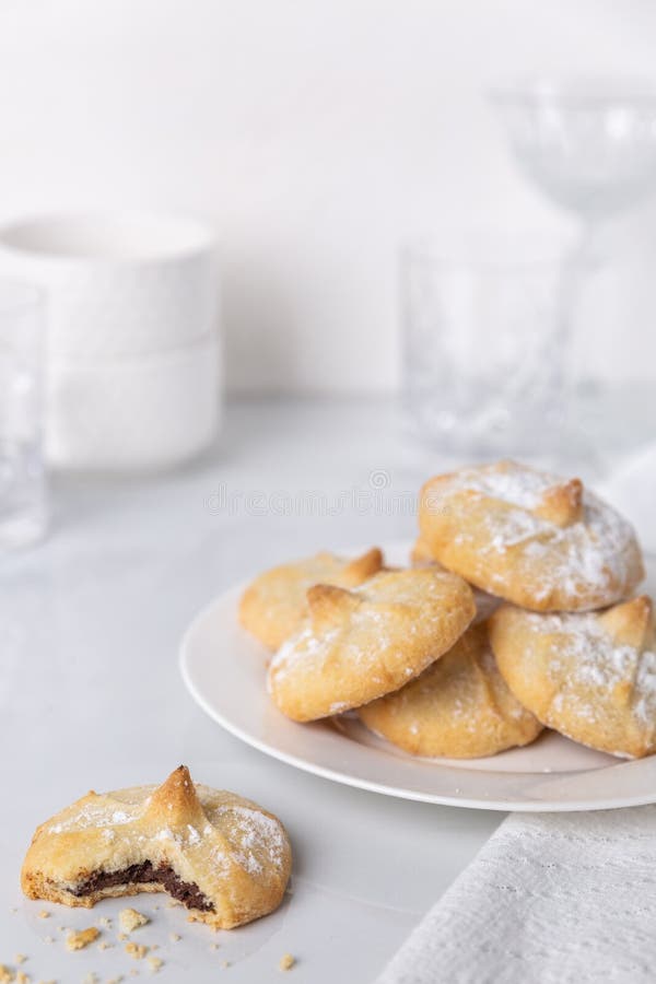 Chocolate Filled Shortbread Cookies in a White Kitchen Stock Photo ...