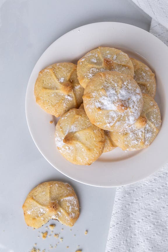 Chocolate Filled Shortbread Cookies in a White Kitchen from Above Stock ...