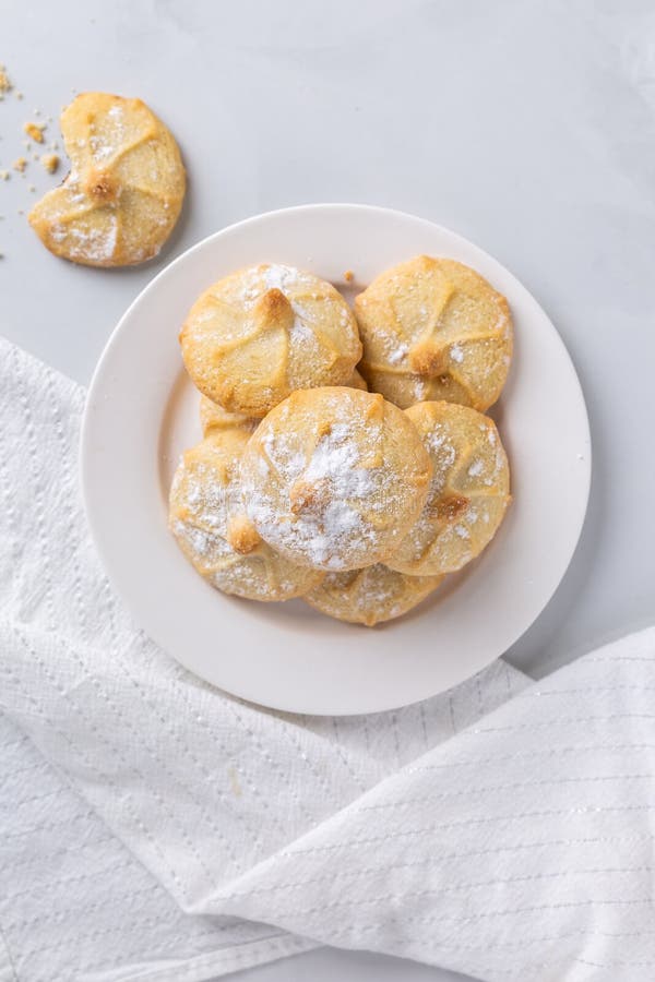 Chocolate Filled Shortbread Cookies in a White Kitchen from Above Stock ...