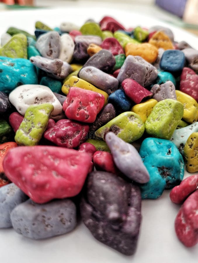 This is a Chocolate-flavoured Candy in the Shape of a Colorful Stone ...