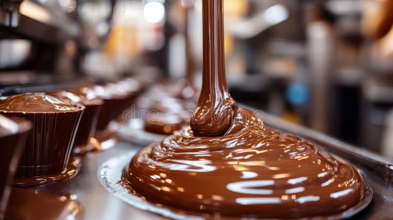 Chocolate Flowing in a Production Factory Process. Stock Image - Image ...