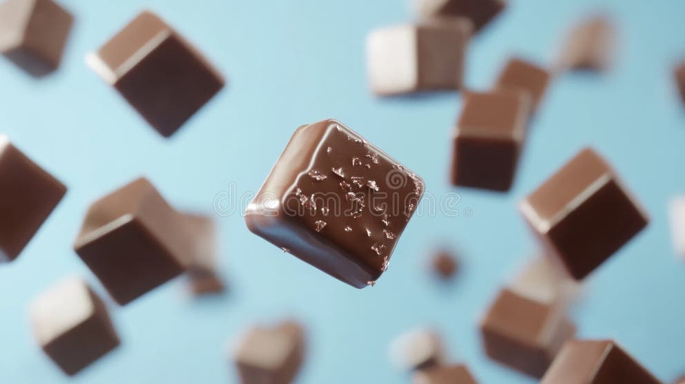 Chocolate with Flying Pieces Flying, Creating a Dynamic Composition ...