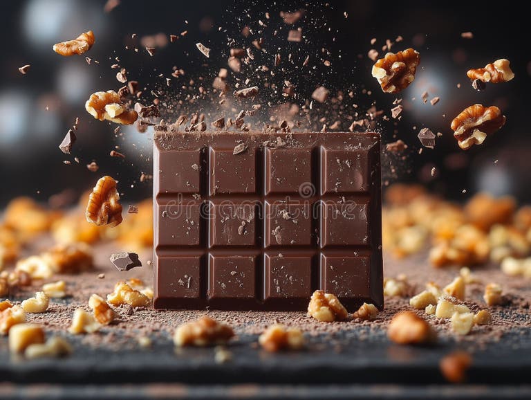 Chocolate Flying Pieces with Walnuts Stock Illustration - Illustration ...