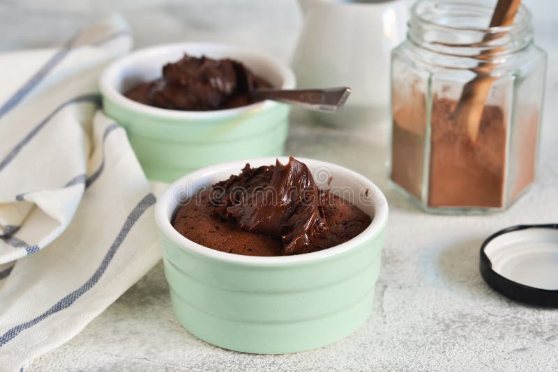 Chocolate Fondant with Cream Stock Photo - Image of background, rustic ...