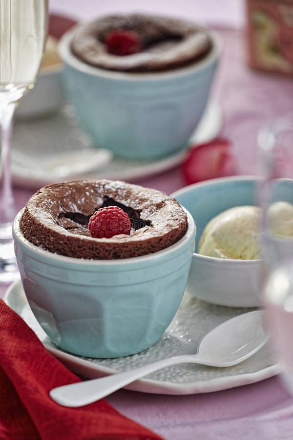 Chocolate Fondant with Raspberries Stock Photo - Image of mousse, lover ...