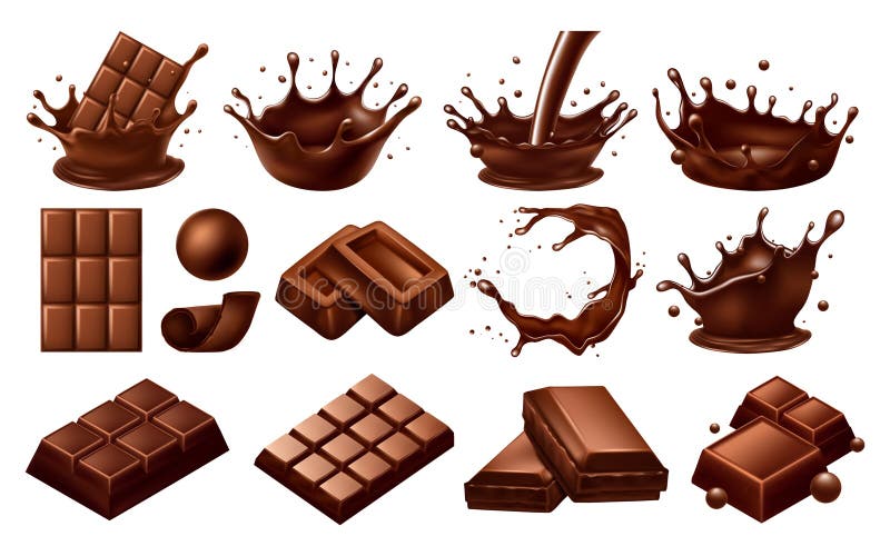 Chocolate Food Set in Realistic Style Stock Photo - Image of solid ...