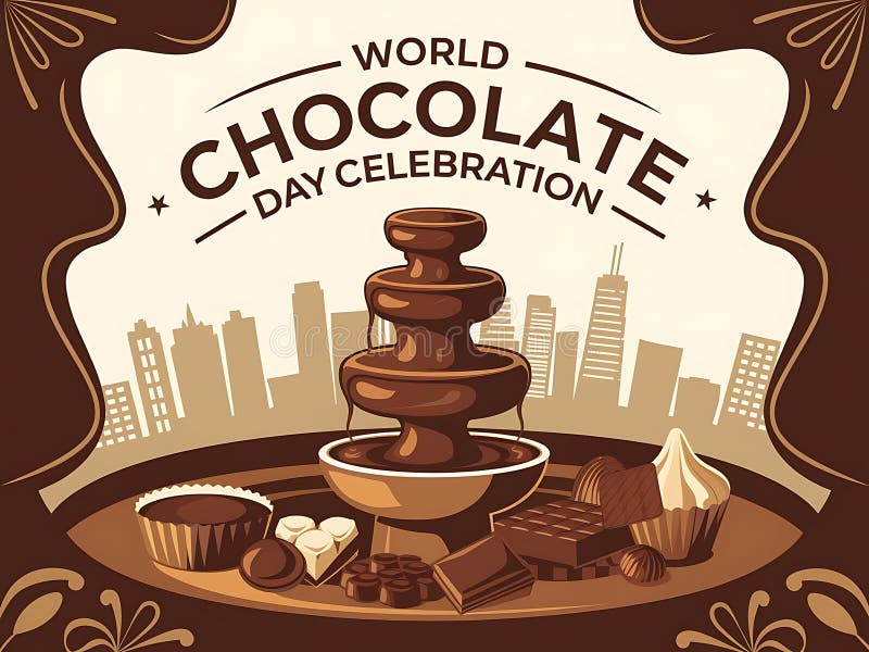Chocolate Fountain Poster for World Chocolate Day Celebration Stock ...