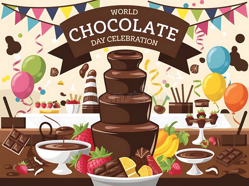 Chocolate Fountain Poster for World Chocolate Day Celebration Stock ...