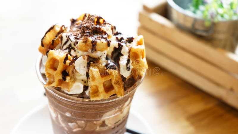 Chocolate Frappe Topping by Waffle Stock Image - Image of dessert ...