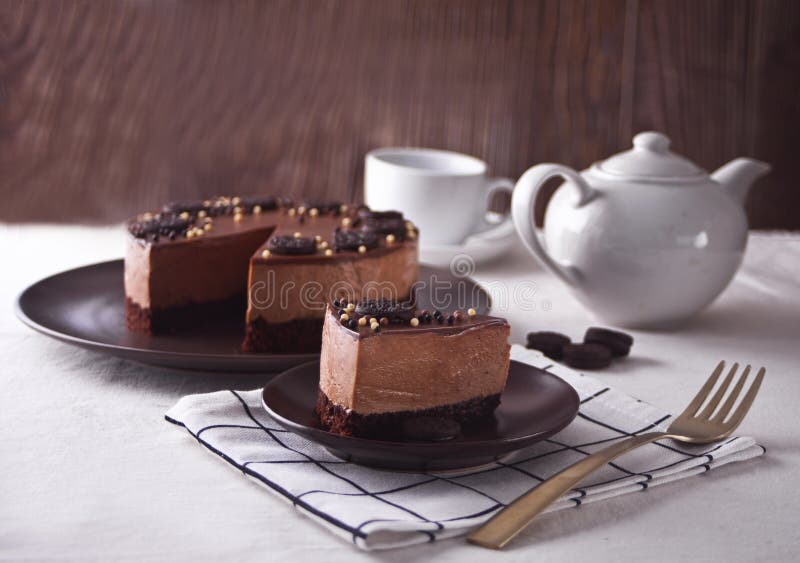 Chocolate Freshly Cheese Cake on the Plate Stock Image - Image of ...