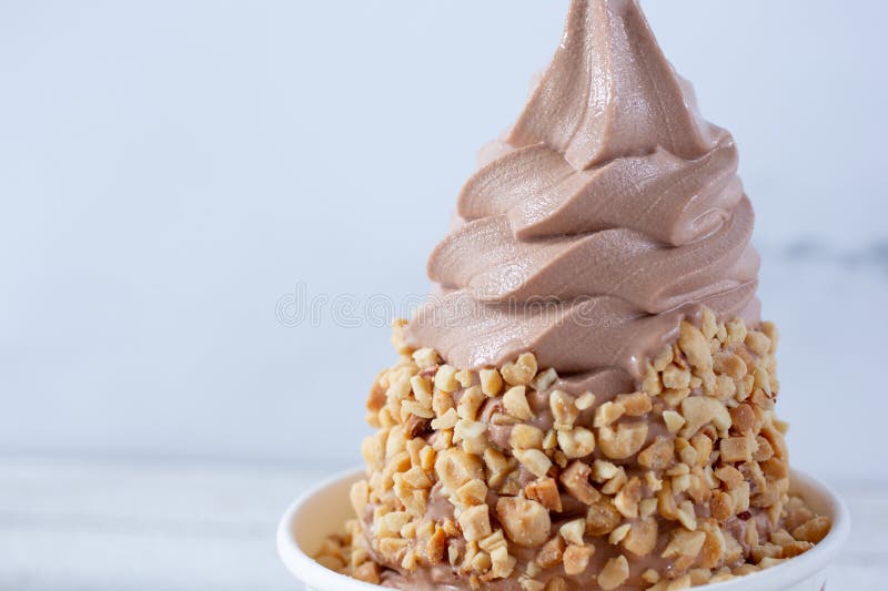 Chocolate Frozen Yogurt, Peanut Toppings Stock Photo - Image of ...