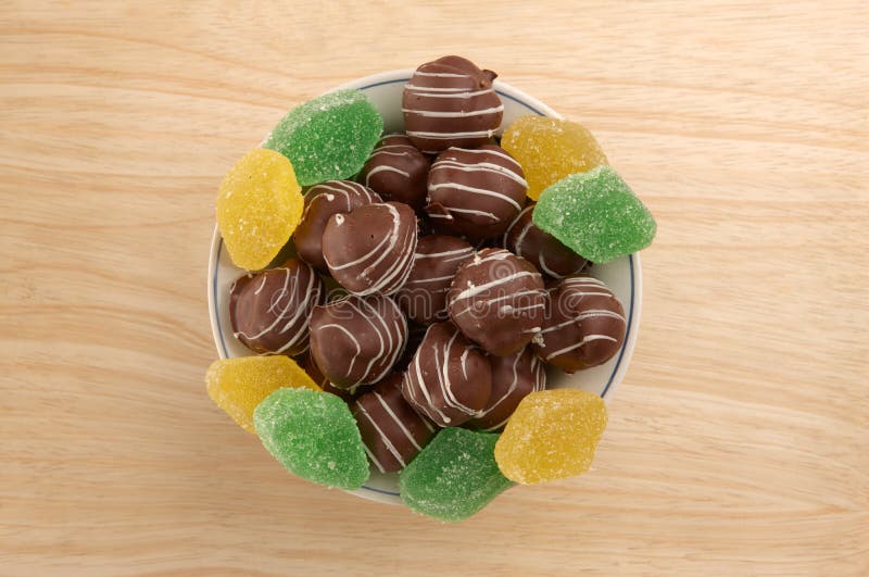 Chocolate And Fruit Candy On Wooden Tray Picture. Image: 5093451