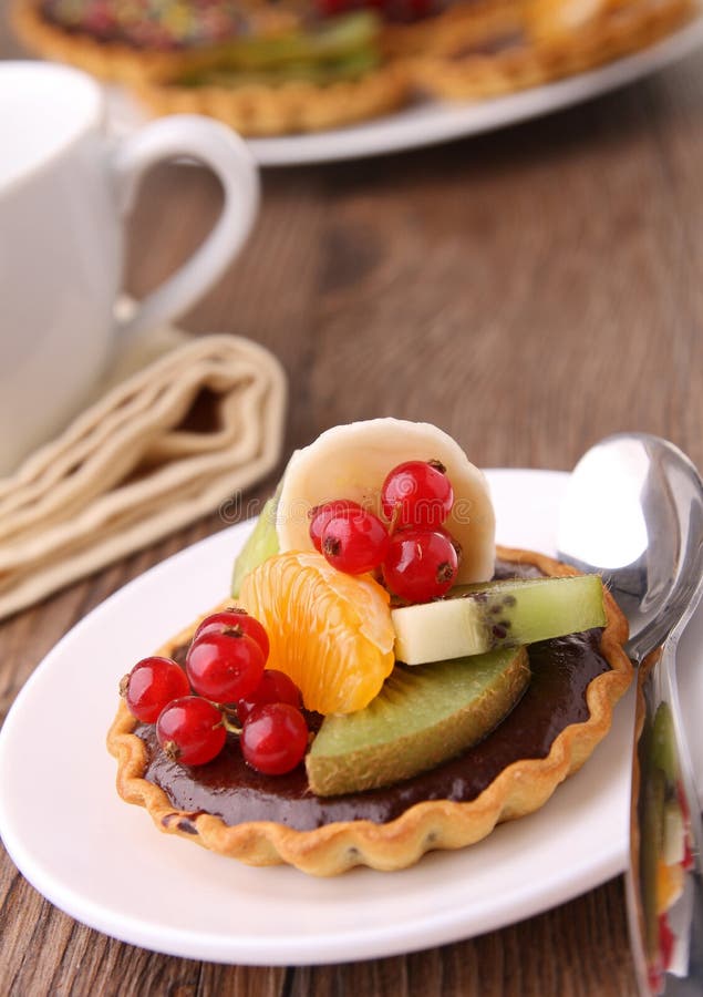 Chocolate and fruit tart stock image. Image of snack - 22156745
