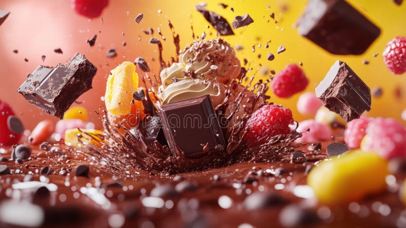 Chocolate, Fruits, and Cream Explosion Stock Illustration ...