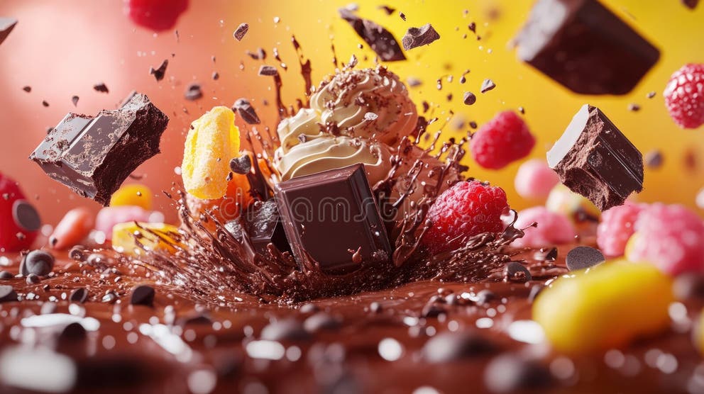 Chocolate, Fruits, and Cream Explosion Stock Illustration ...