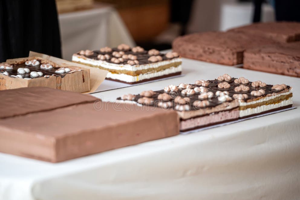 Chocolate Fudge Cakes on Display. Shallow Depth of Feld Stock Image ...