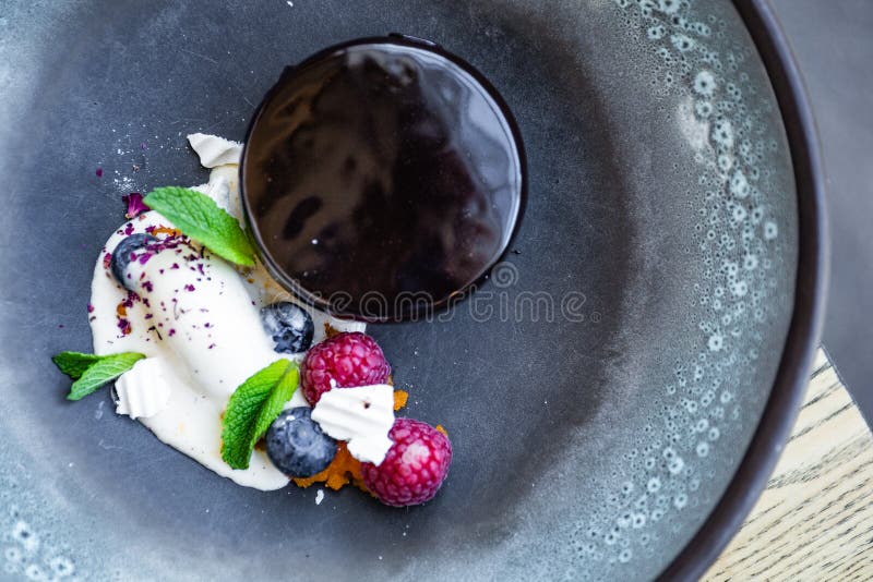 Chocolate Fudge Mousse Cake with Ice Cream,berries Stock Image - Image ...