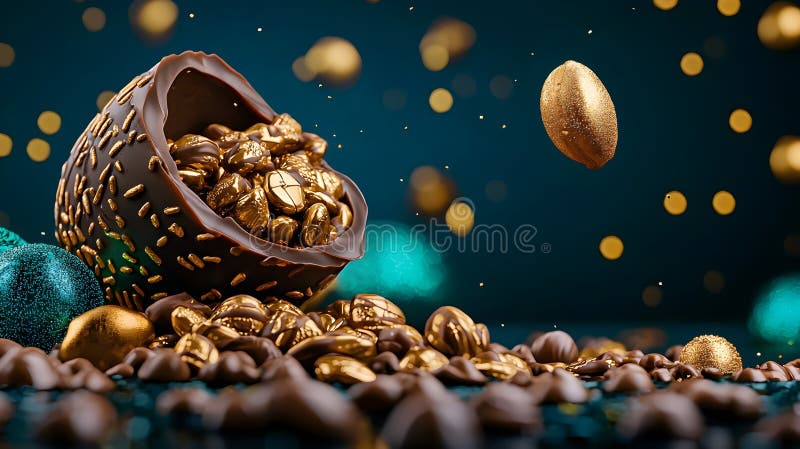 Chocolate Gelt on Reflective Surface with Shimmering Effect Stock ...