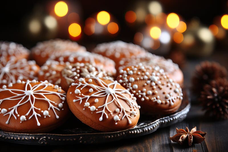 Chocolate Gingerbread Cookies with a White Pattern Stock Illustration ...