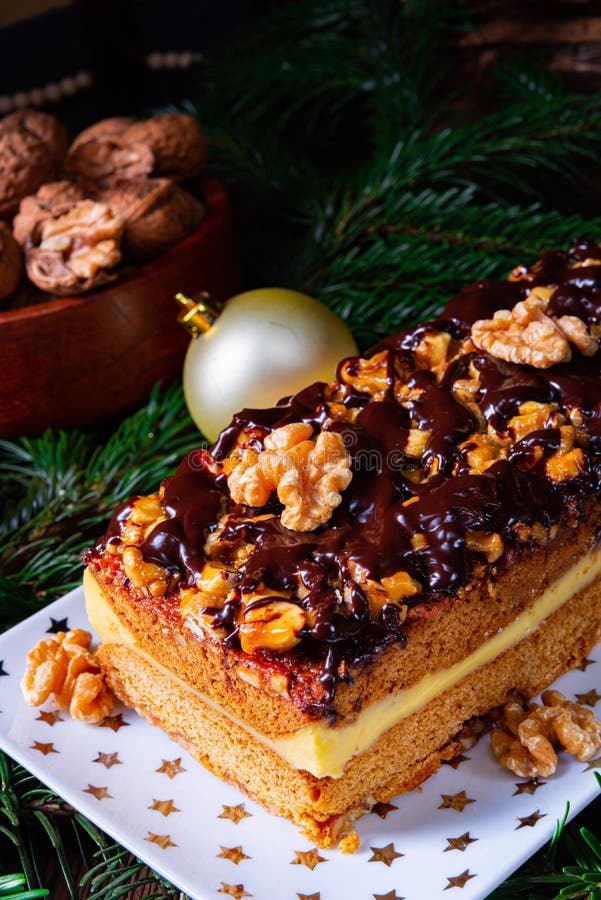 Chocolate Gingerbread with Filling, Jam and Nuts Stock Image - Image of ...