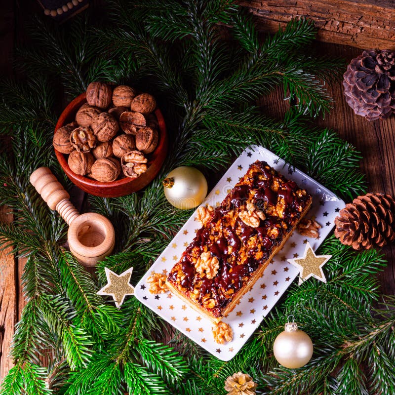 A Chocolate Gingerbread with Filling, Jam and Nuts Stock Image - Image ...
