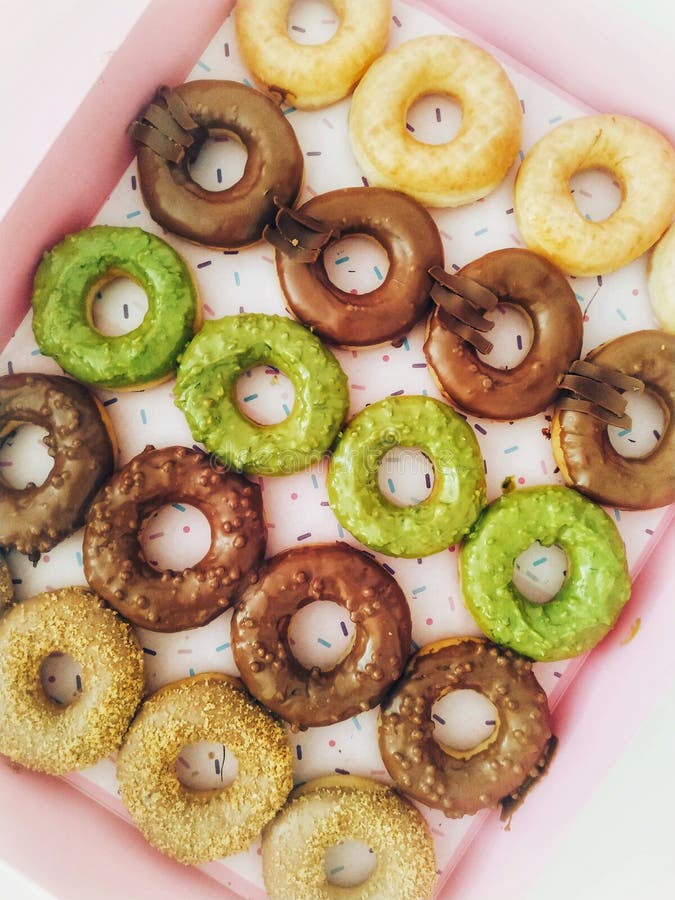 Chocolate and Glazed Donut Box Stock Image - Image of chocolate, donut ...