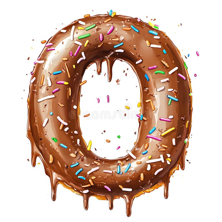 Chocolate Glazed Donut Shaped As Number Zero with Sprinkles Stock ...