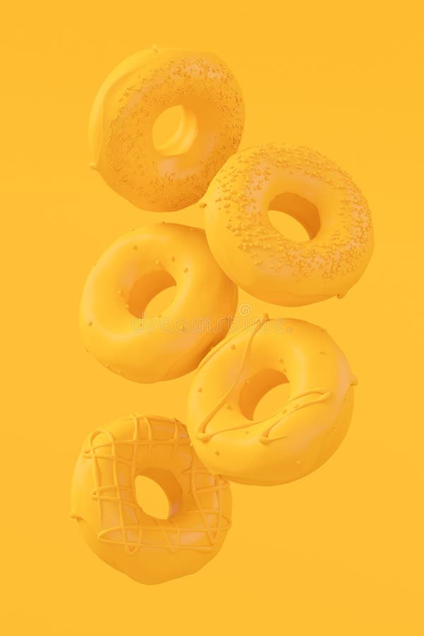 Chocolate Glazed Donut with Sprinkles on Plain Monochrome Yellow Color ...