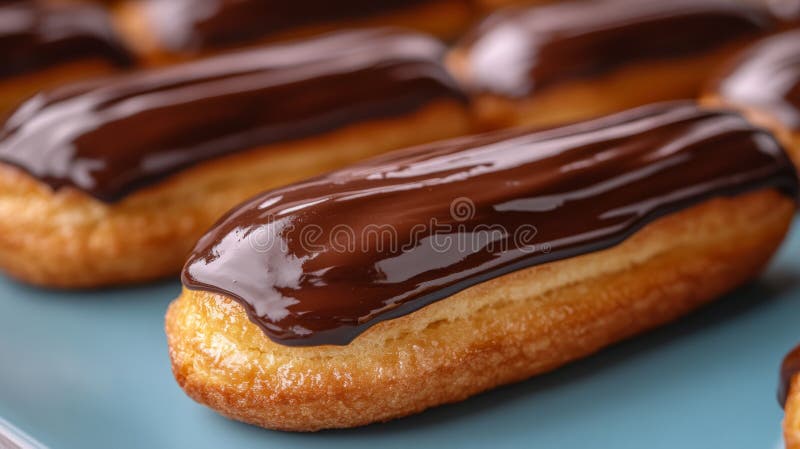 Chocolate Glazed Eclairs Blue Plate Stock Photos - Free & Royalty-Free ...