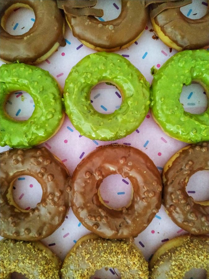 Chocolate and Glazed Donut Box Stock Photo - Image of food, breakfast ...