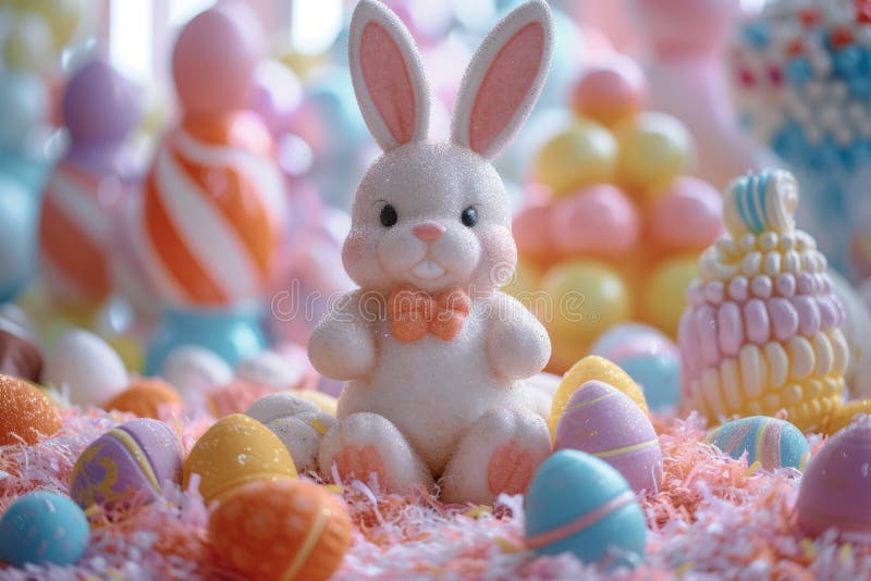 Chocolate Glitter Easter Bunny Surrounded with Easter Chocolate Eggs ...