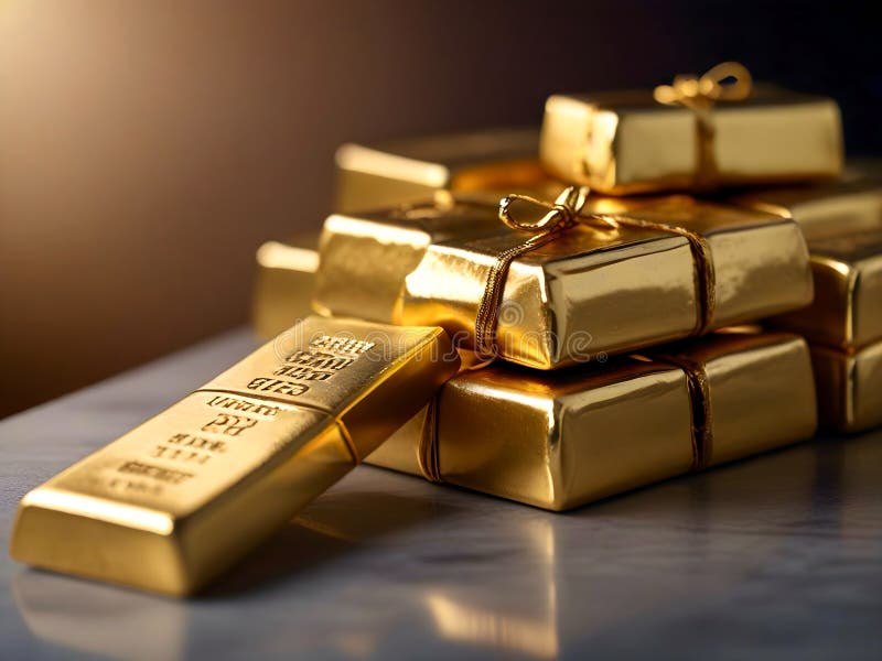 Chocolate Gold Bars for a Gift on a Blurred Background Stock ...