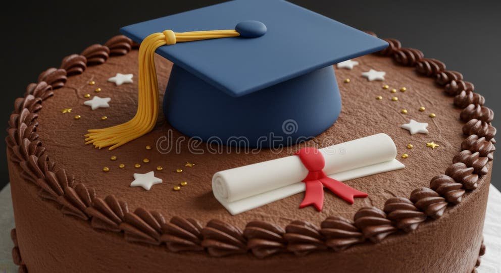 Chocolate Graduation Cake with Diploma and Cap Stock Illustration ...