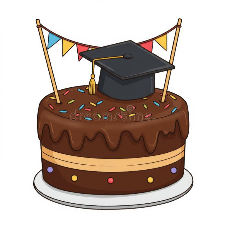 Chocolate Graduation Cake with Sprinkles and Cap Stock Illustration ...