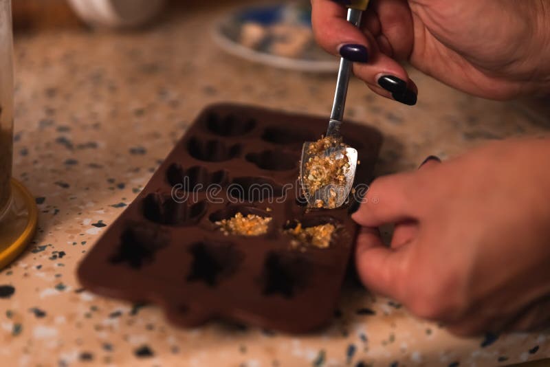 Chocolate Handmade Candies on a Kitchen Table Stock Image - Image of ...