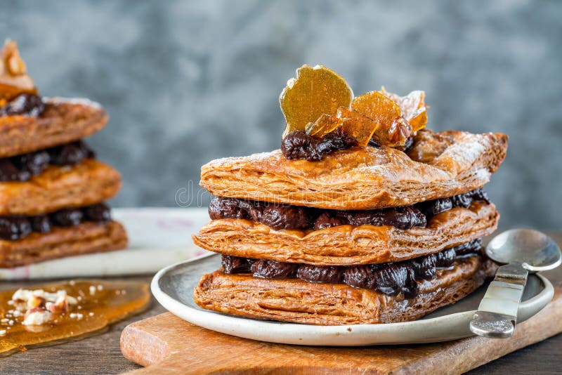 Chocolate millefueille stock photo. Image of brown, mille - 247166328