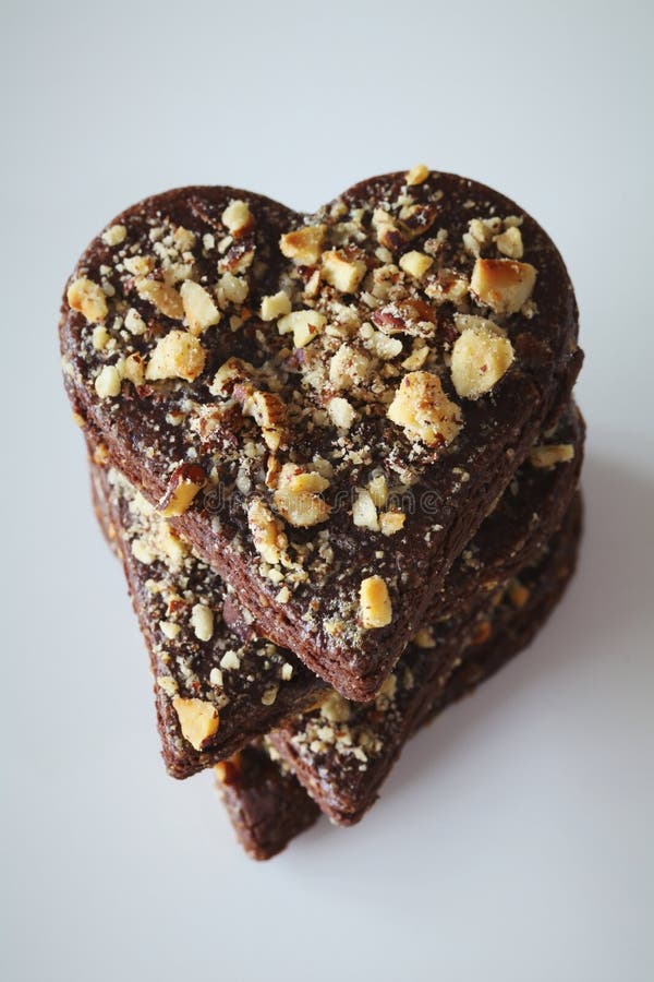 Chocolate Heart Cookies with Crushed Hazelnuts Stock Image - Image of ...