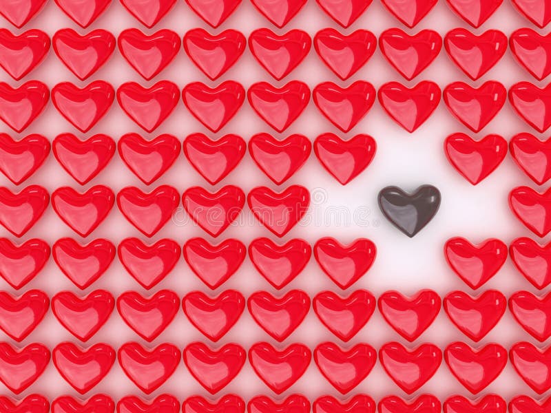 Chocolate Heart between a Pile of Red Hearts Stock Illustration ...