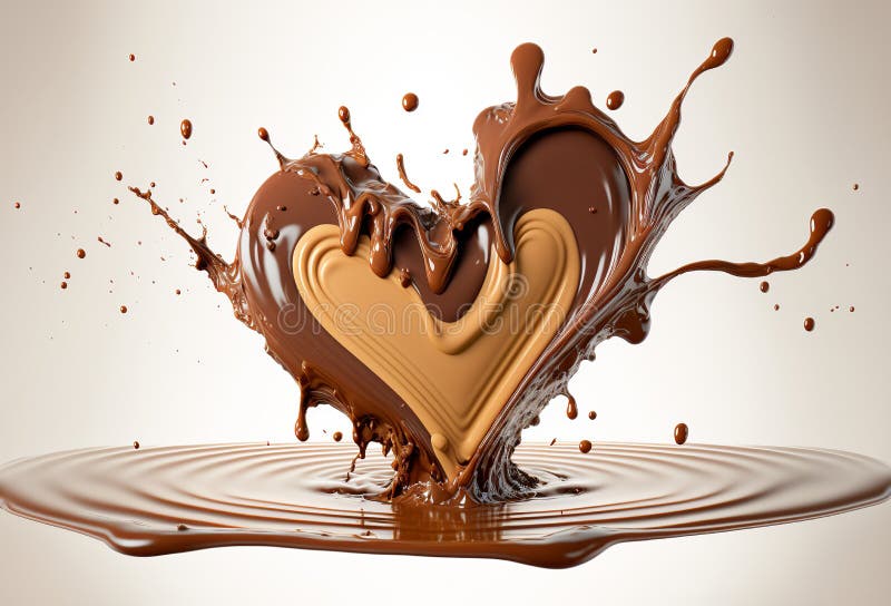 Chocolate Heart Splash. Liquid Chocolate in the Shape of a Love Heart ...